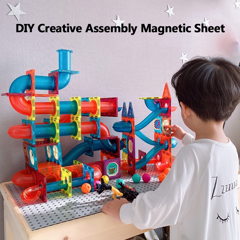 Jual 42/68/98PCS Magnetic Building Blocks Marble Run Race Track ...