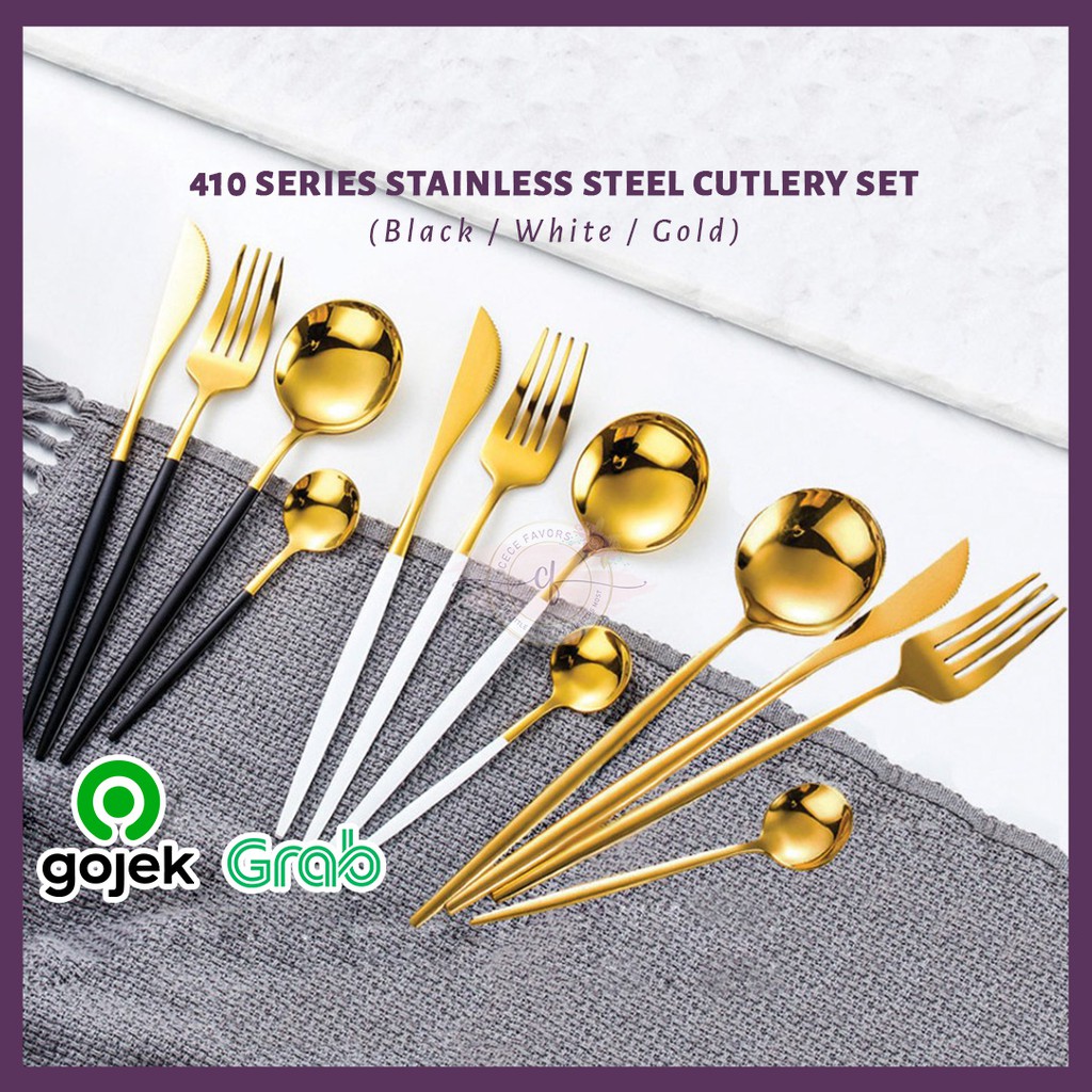 Jual Peralatan Makan Sendok Set Emas 410 Stainless Steel Cutlery Set ...