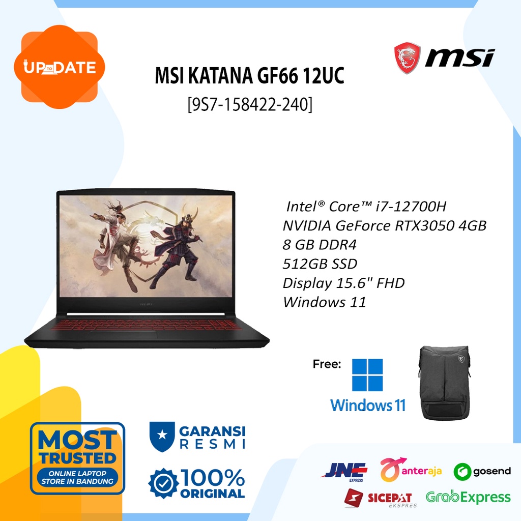 Jual MSI Katana GF66 12UC 9S7-158422-240 i7-12700H 8GB 512GB RTX3050 W11 | Shopee Indonesia