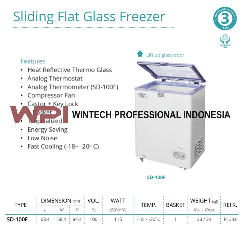 Jual Gea SD-100F Lift-Up Glass Door Freezer - Kulkas Kaca Pembeku Ice ...