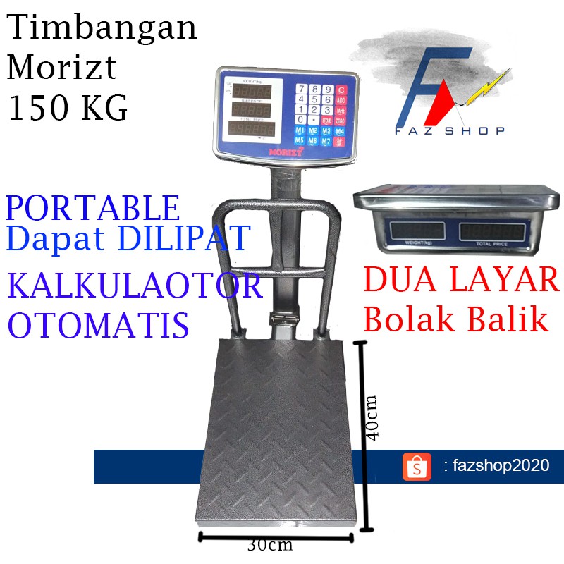 Jual timbangan duduk digital morizt kobe 150kg timbangan barang double display | Shopee Indonesia