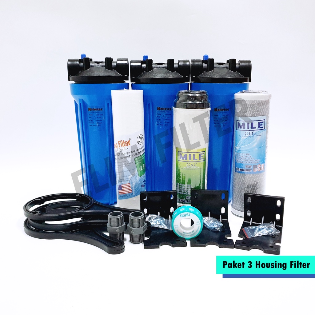 Jual Paket Filter Air Ledeng 3 Housing Nanotec Blue 10 inch - Sedimen, CTO, GAC | Shopee Indonesia