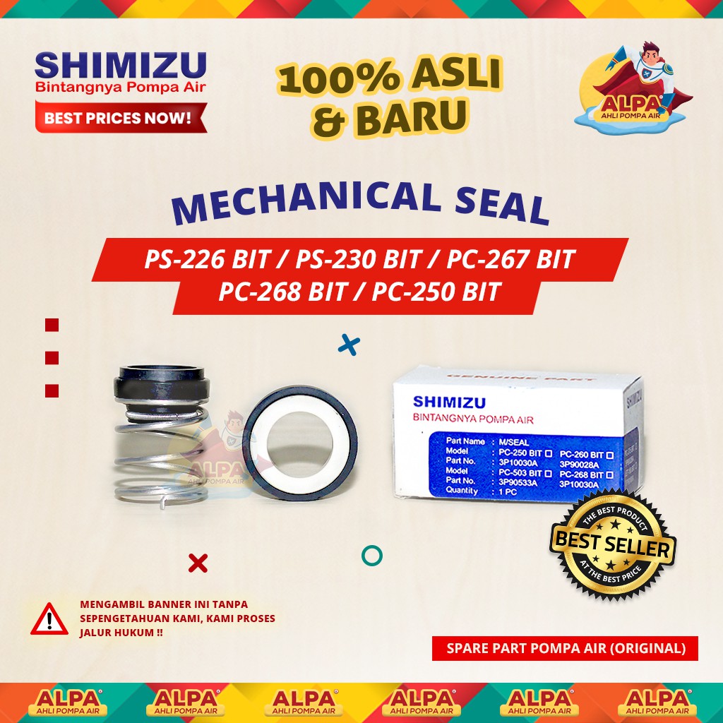 Jual Mechanical Seal Pompa Air SHIMIZU PS-226/230 BIT & PC-250/267/268 ...