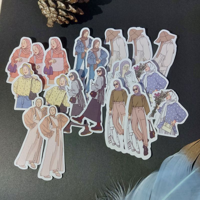 Jual 20pcs Sticker Aesthetic Hijab Outfit by key illust | Shopee Indonesia