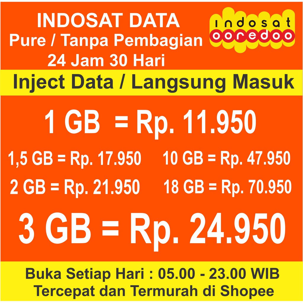 Jual injek INDOSAT DATA VOUCHER FULL pure 24 JAM 30 HARI | Shopee Indonesia