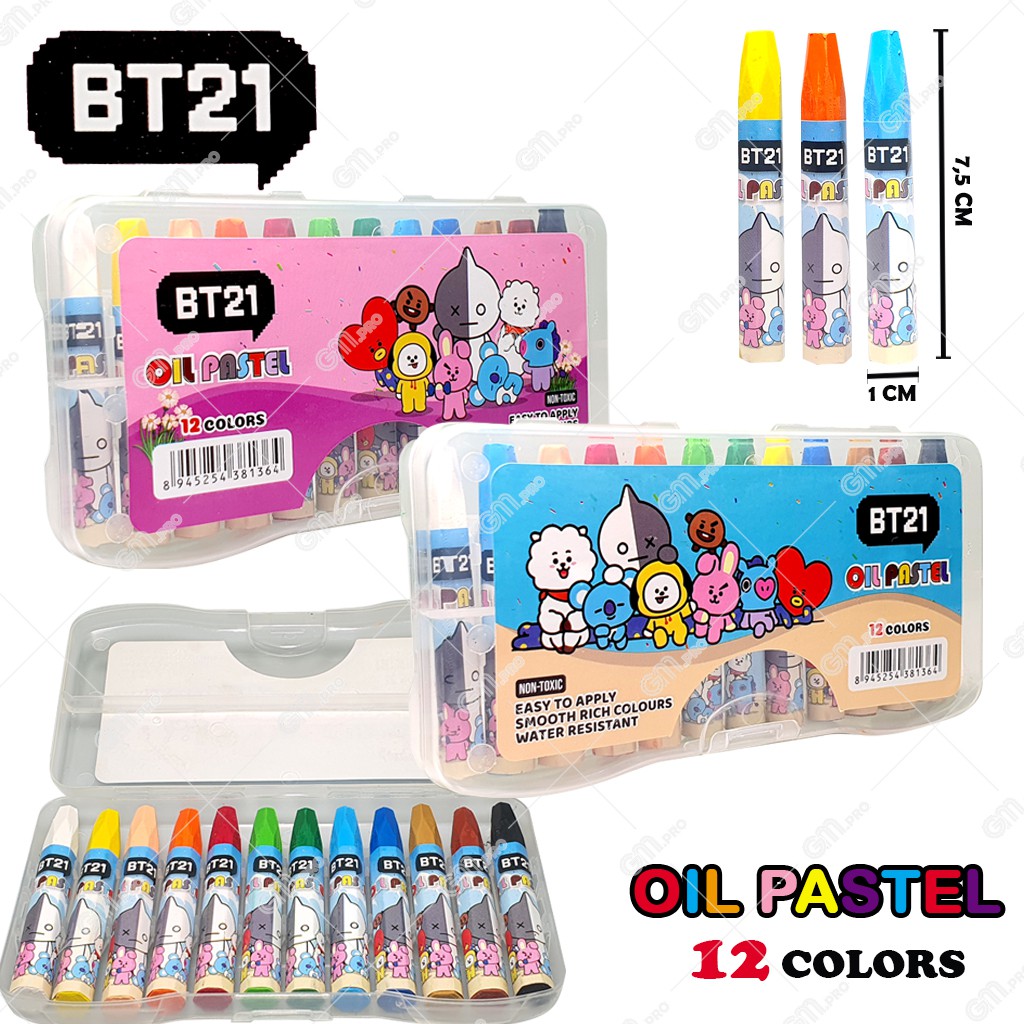 Jual Crayon BT21 12 warna / Oil Pastel BT 21 12 Colors / Crayon Oil ...