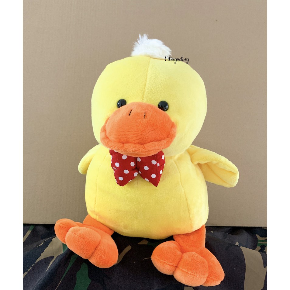 Jual BONEKA BEBEK DUCK KUNING LUCU PITA POLKADOT JAMBUL BERDIRI ...