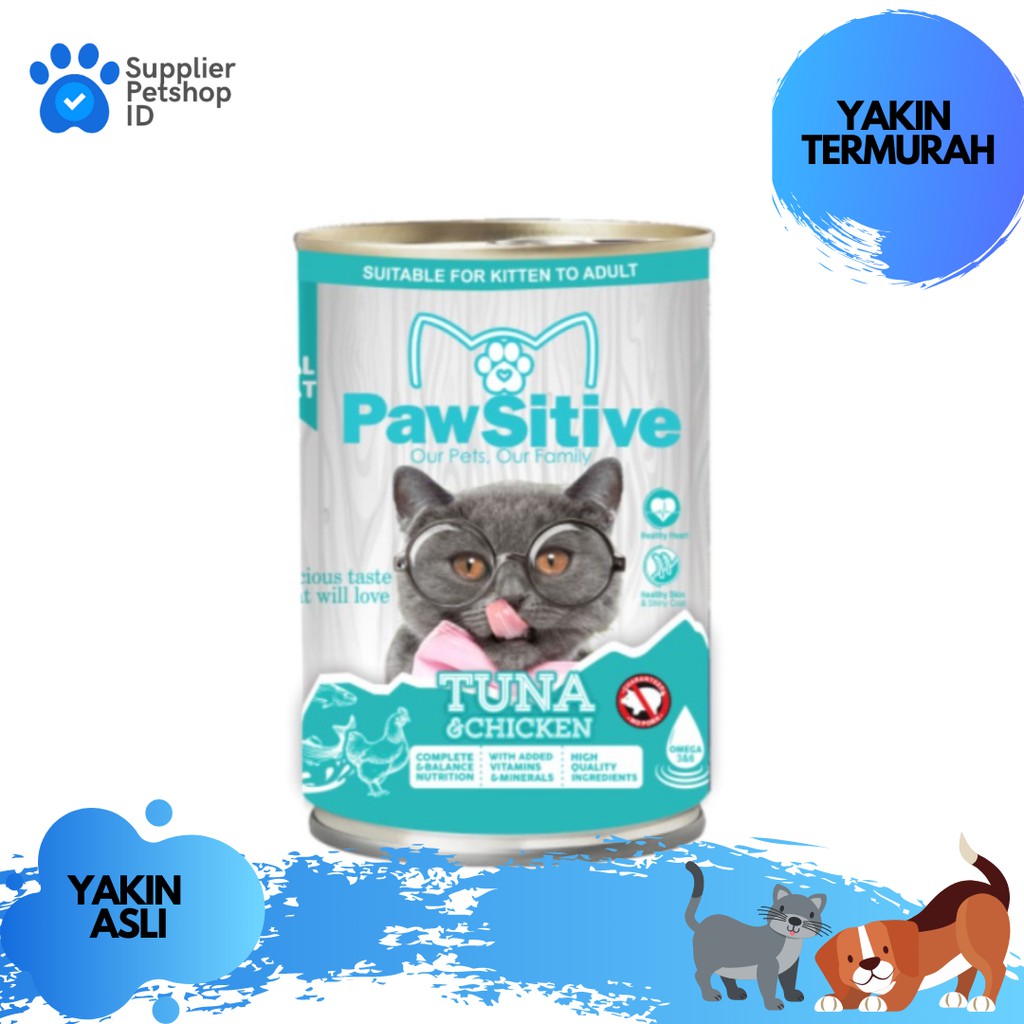 Jual Makanan Kucing Basah PAWSITIVE Tuna Chicken 380gr Wet Cat Food NO ...