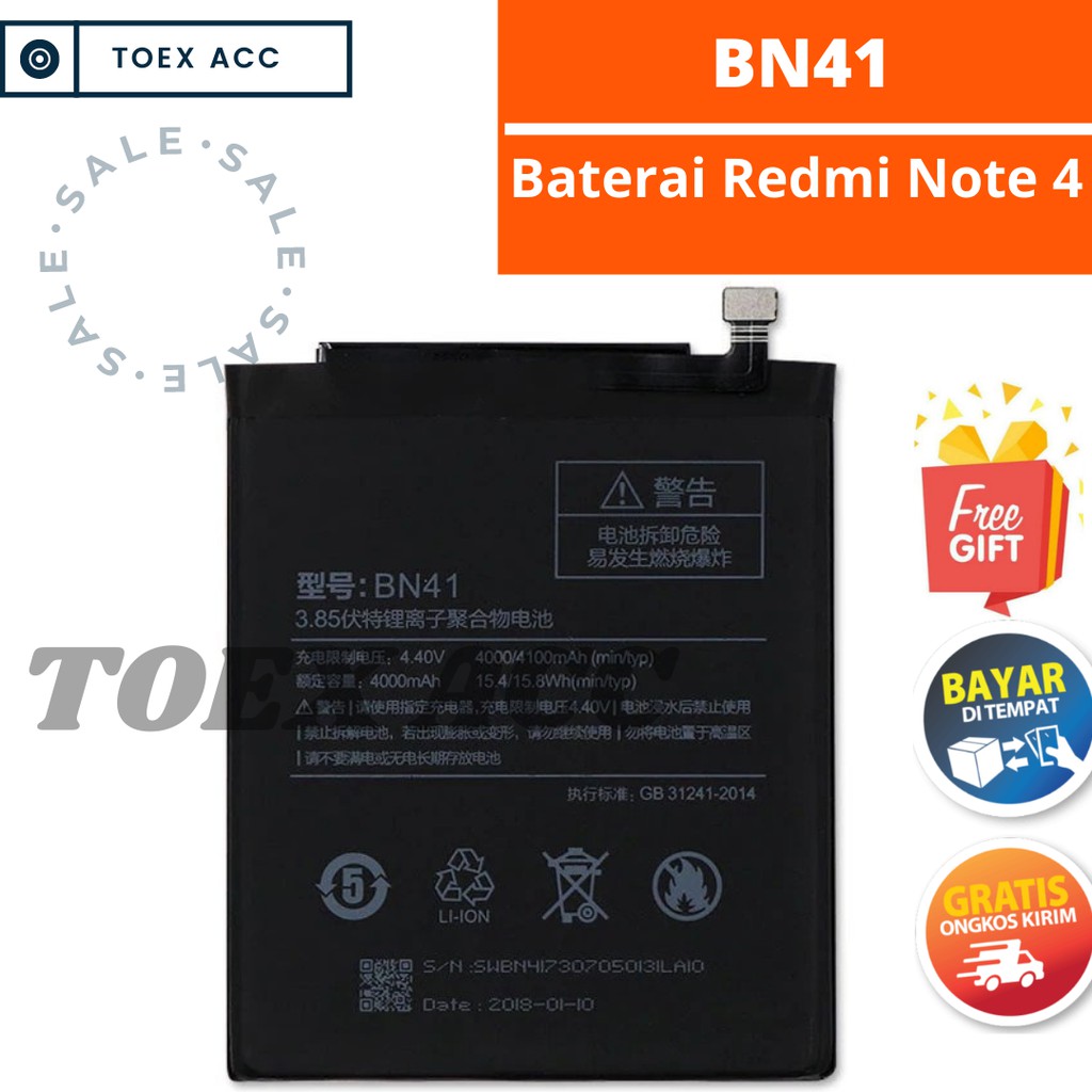 Jual Baterai Xiaomi Redmi Note 4 BN41 Original - Battery Batre BN 41 ...
