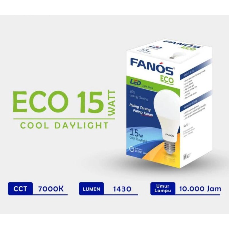 Jual LAMPU LED FANOS ECO 15W- Bohlam Bergaransi 15 Watt Putih Cool Daylight | Shopee Indonesia
