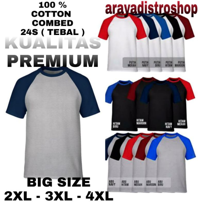Jual ARAYA kaos polos RAGLAN/cotton combed 24s/big size/lengan pendek ...
