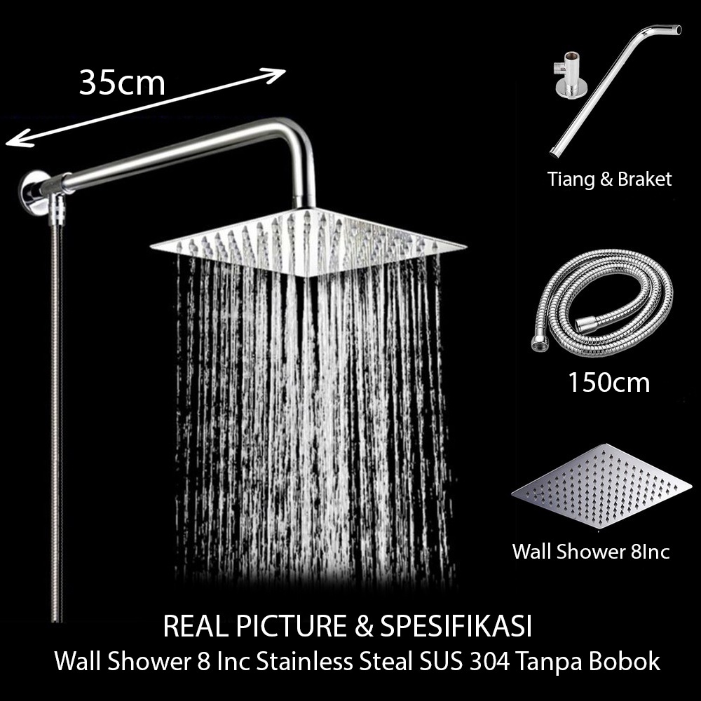 Jual Shower Tanpa Bobok Tembok 8 inc Stainless Stell / Wall Shower ...