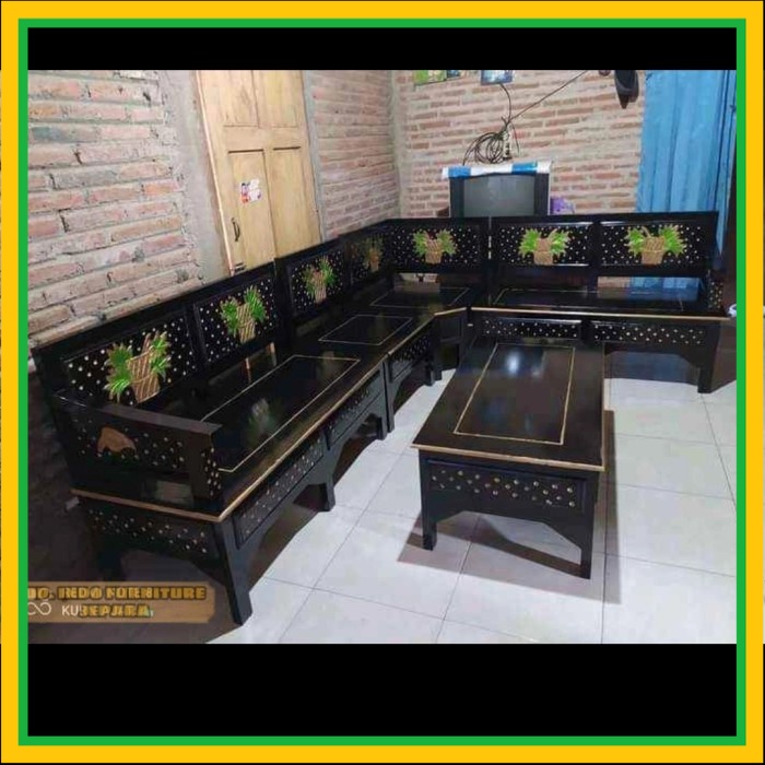Jual kursi tamu kayu jati untuk ruangan pojok warna hitam kombinasi ...