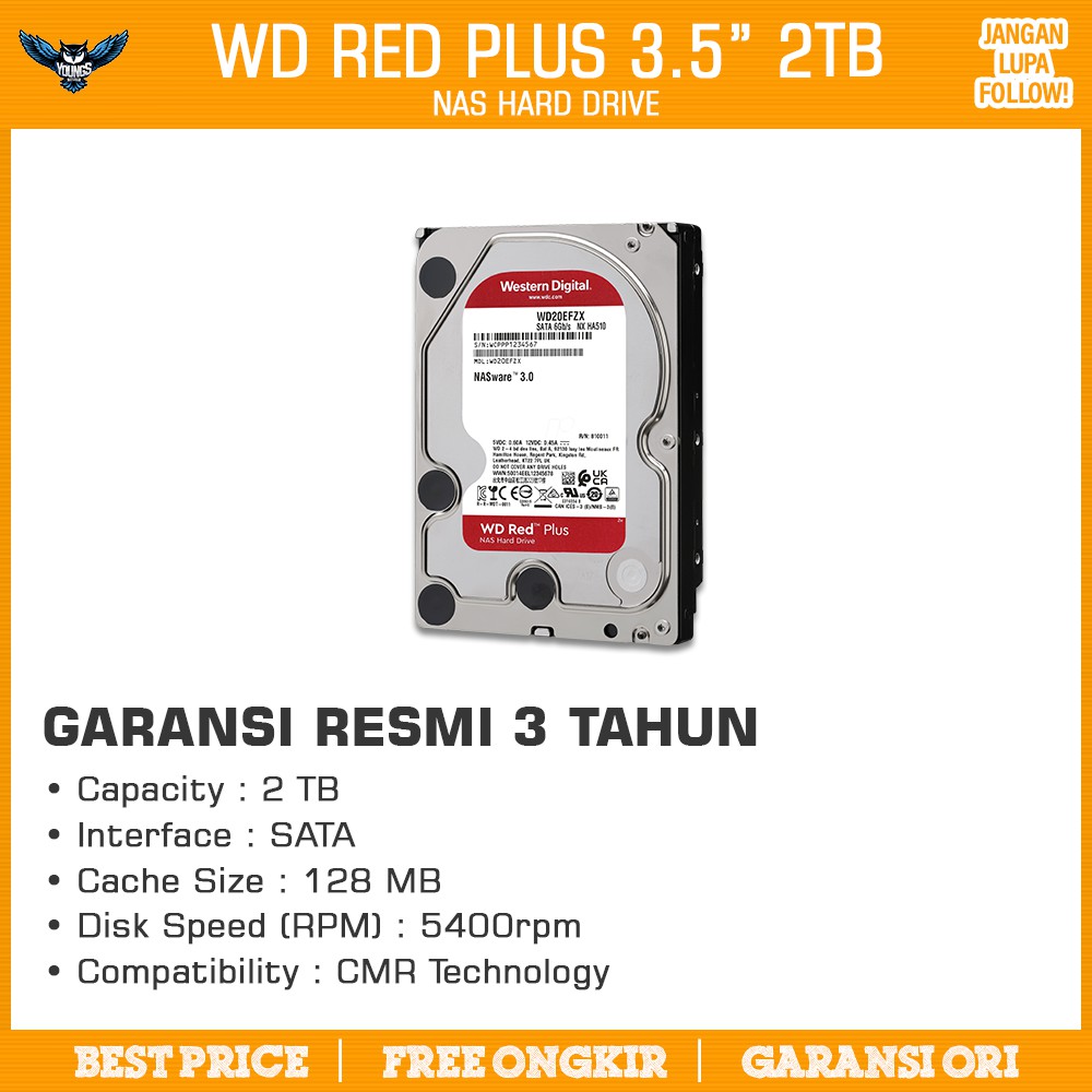 Jual HDD 3.5" WD RED PLUS 2TB RESMI - NAS HD HARDISK HARDDISK INTERNAL ...