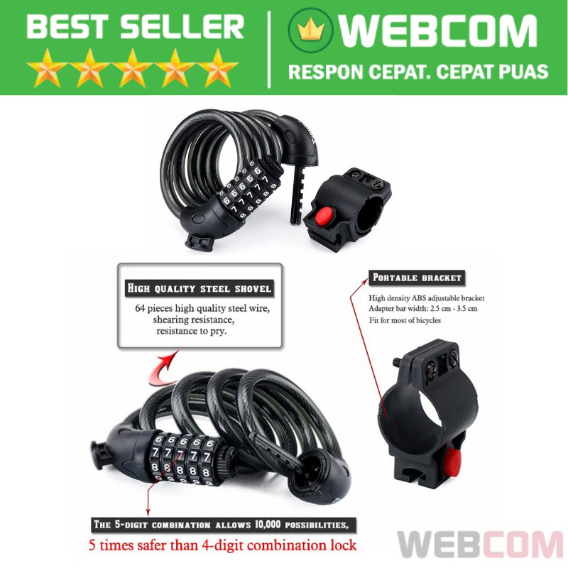 Jual Gembok Sepeda Gunung / Sepeda Lipat Kombinasi Angka 5 Digit ...