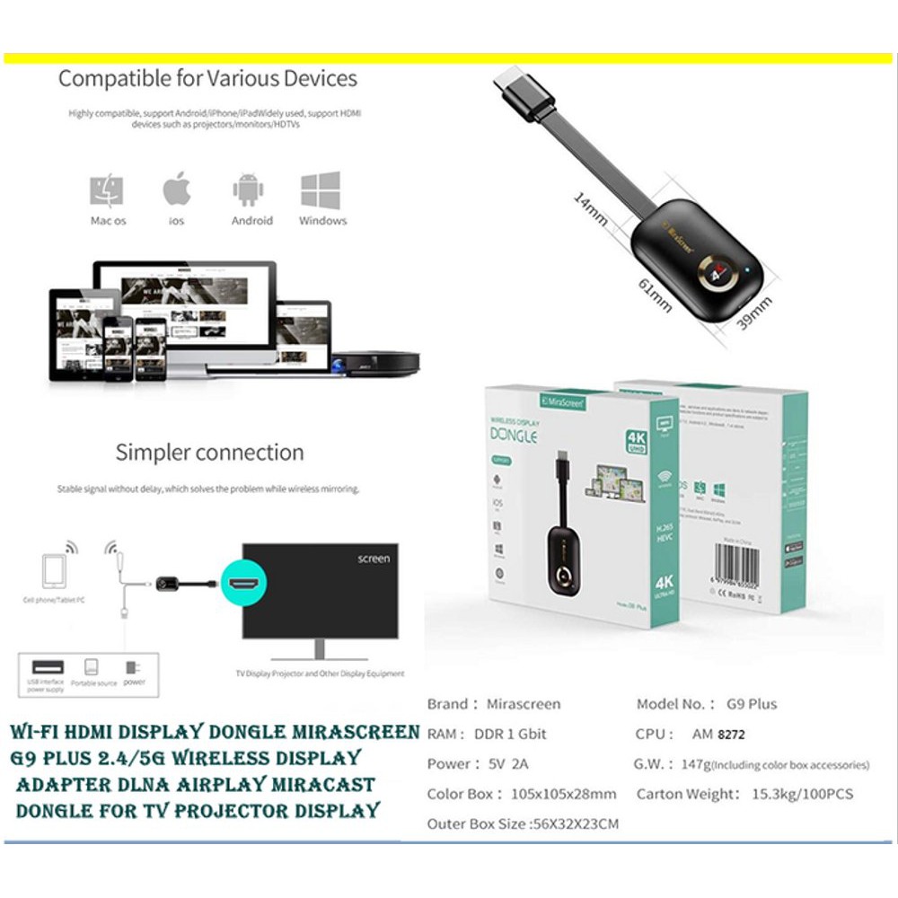 Jual Anycast Wireless Hdmi dongle 5G 2.4G MiraScreen G9 plus 4K Dual band | Shopee Indonesia