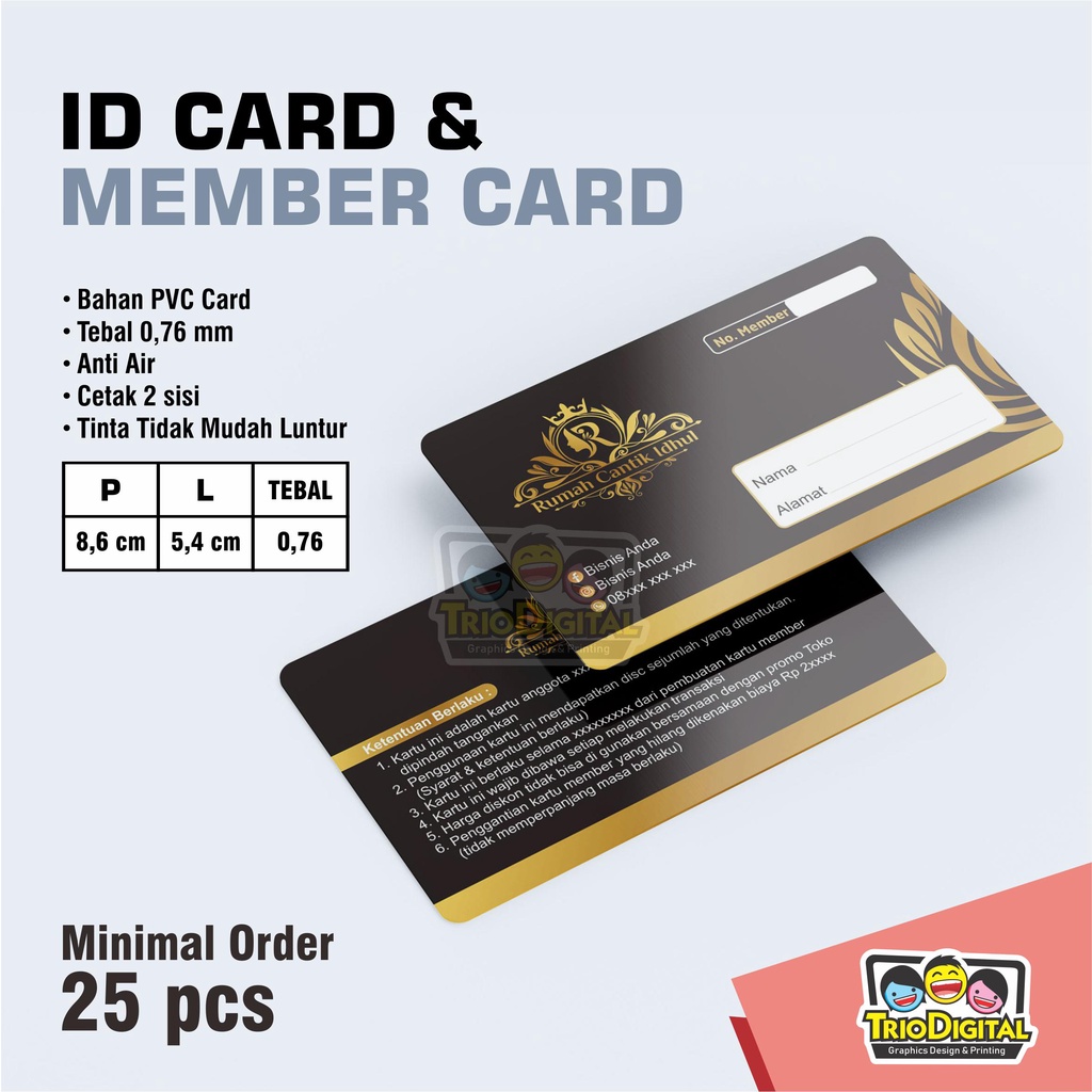 Jual CETAK KARTU MEMBER BAHAN PVC Free Desain | Shopee Indonesia
