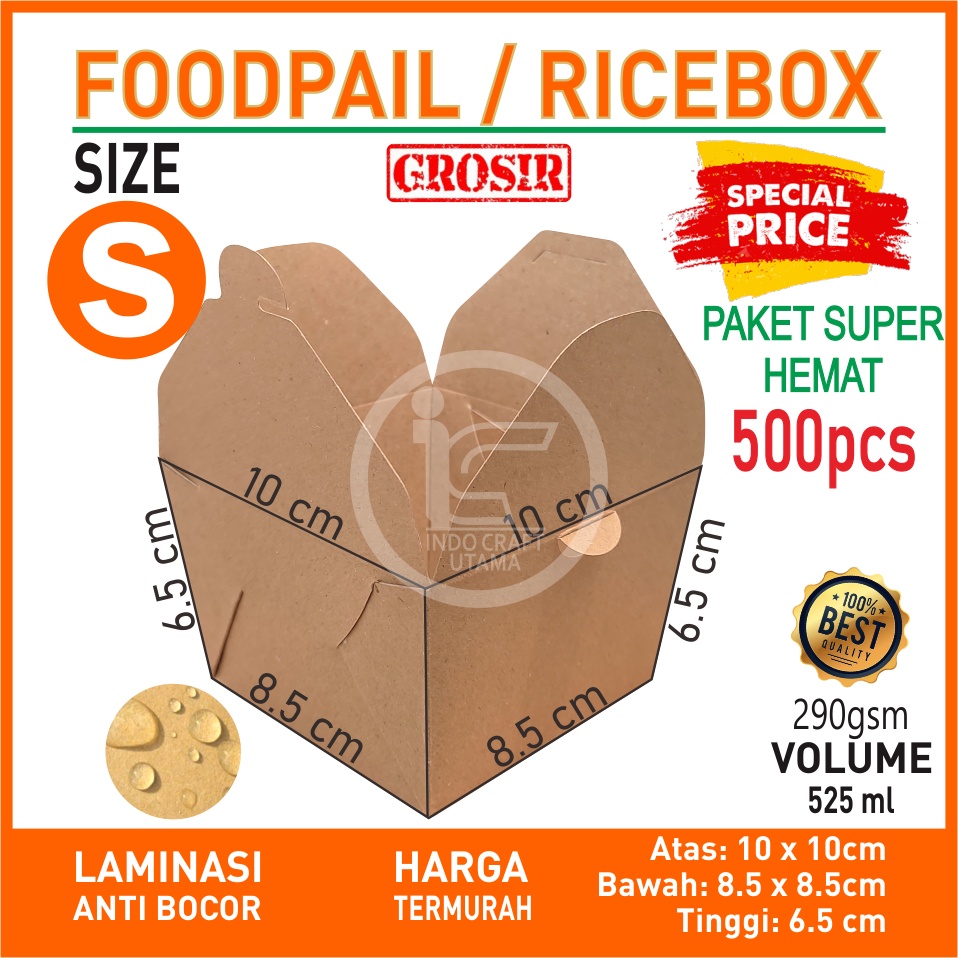 Jual Food Pail Paper Rice Box Paket 500 pcs Size S Lunch Box Kertas Dus ...