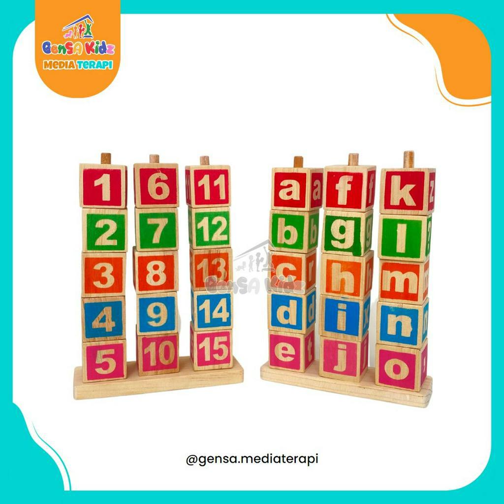 Jual Mainan Edukasi Balok Susun Menara Huruf dan Angka / Mainan susun ...