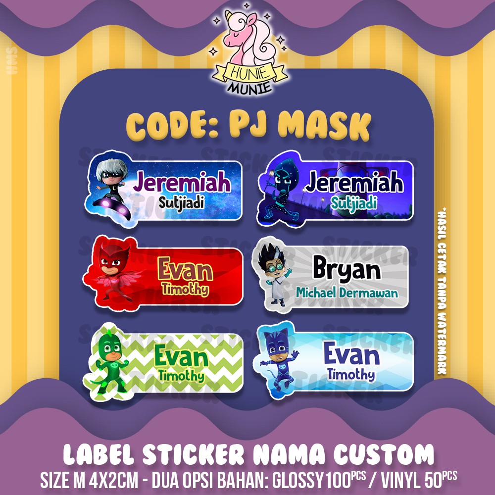 Jual Sticker Label Nama - PJ Mask (100pcs) Stiker | Shopee Indonesia