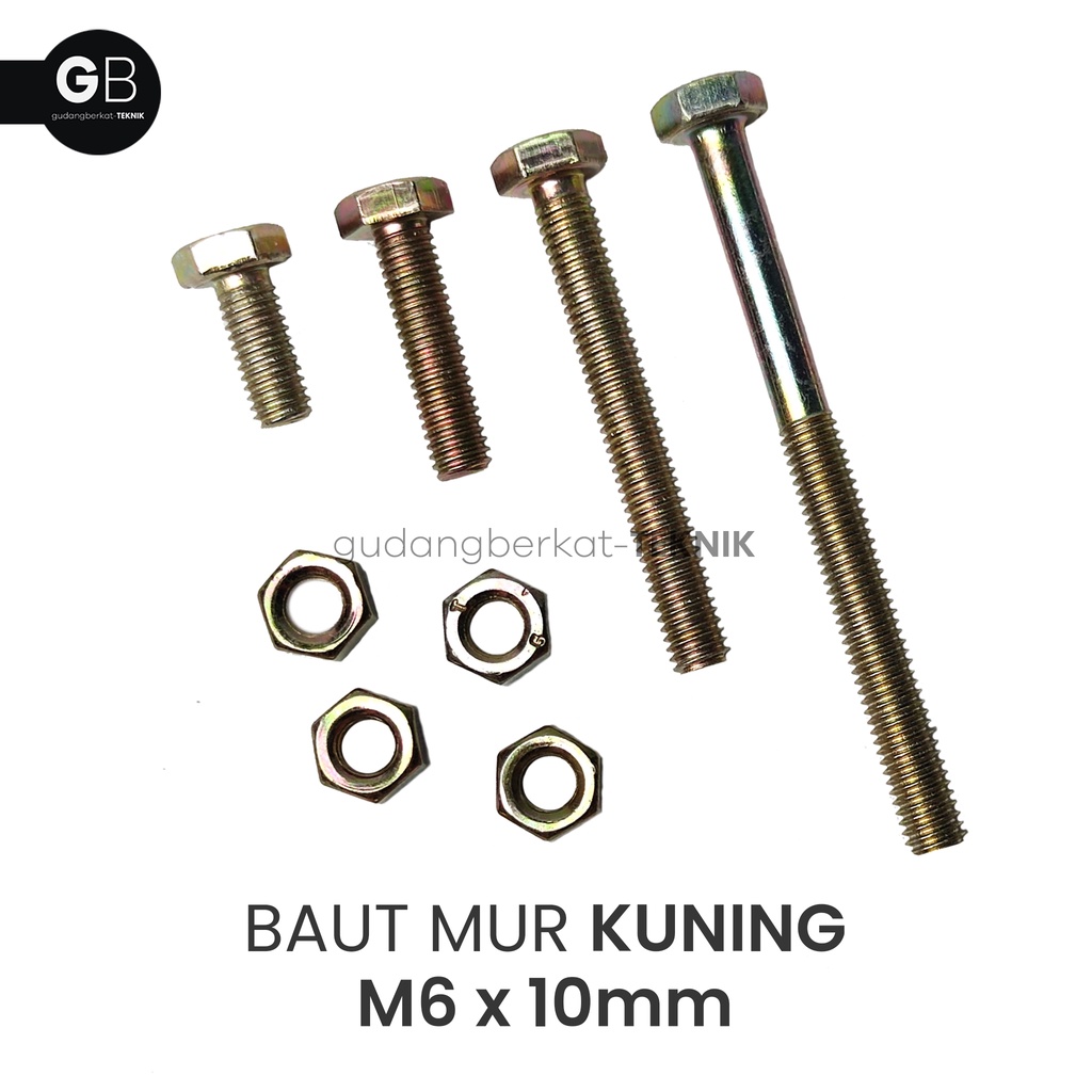 Jual Baut Mur Kuning M6x10 / BMK 6x10 (10mm) / Baut M6 Kuning Kunci 10 | Shopee Indonesia