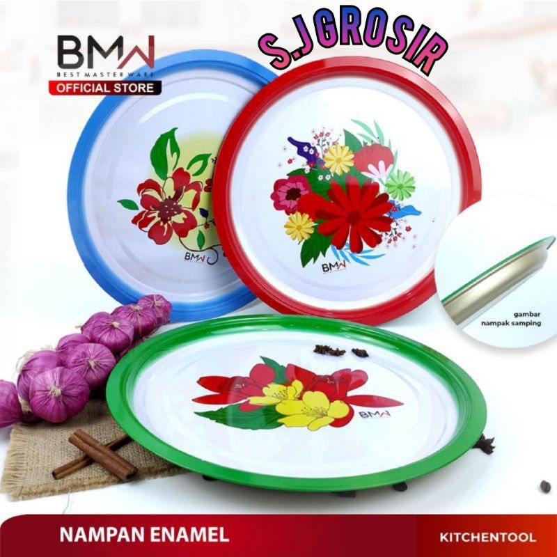 Jual Nampan Enamel bunga 50,45,30 cm | Baki Bulat Jadul Motiv Bunga ...