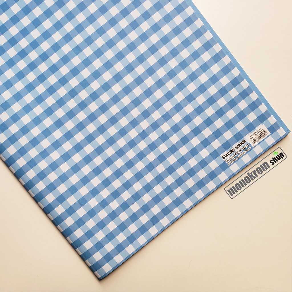 Jual Kertas Kado Sansan Wawa Motif Kotak Kotak Biru Muda Blue ...