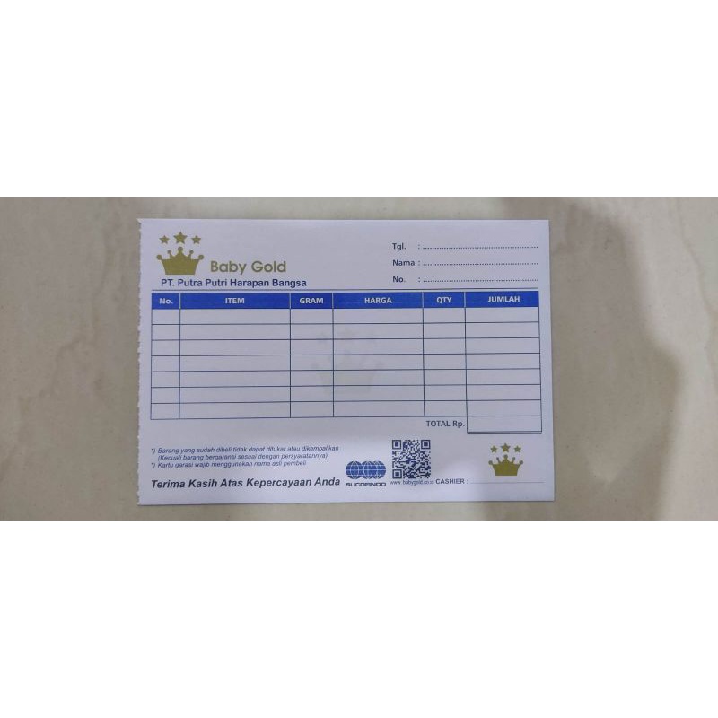 Jual NOTA kosong BABY GOLD 1 lembar rangkap 2 (putih dan merah ...