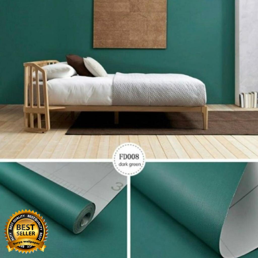 Jual Wallpaper Dinding Sticker Motif Polos Dark Green 45cm x 100cm ...