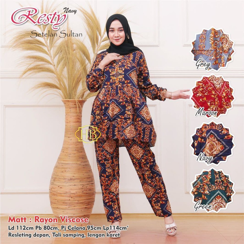 Jual NEW SETELAN RESTY GREY, MAROON, NAVY, GREEN, DETAIL BAHAN DAN ...