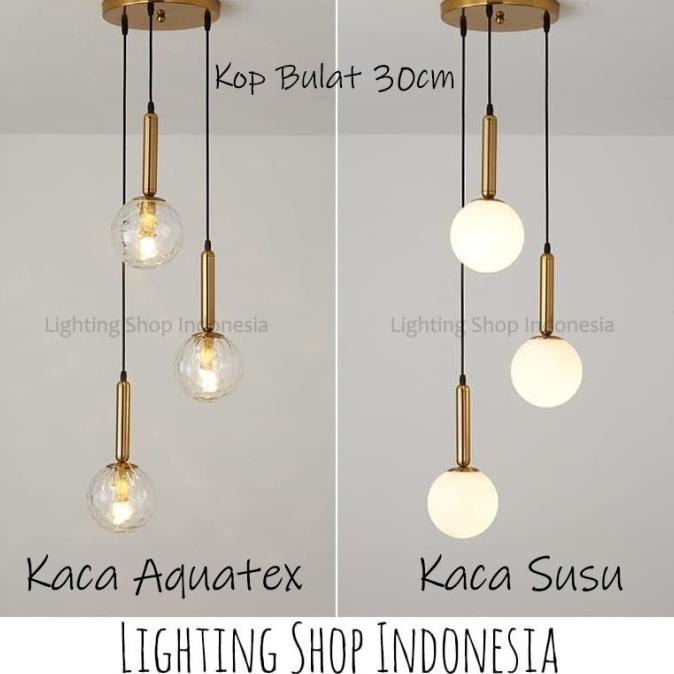 Jual Lampu gantung meja makan 3in1 gold kaca modern minimalis 3 lampu void | Shopee Indonesia