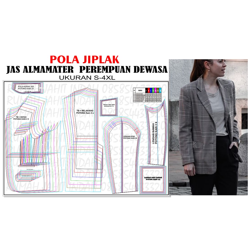 Jual Pola Jas Almamater Perempuan Dewasa Pola Almamater Dewasa ukuran s-4xl | Shopee Indonesia