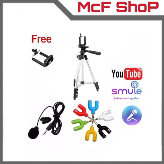 Jual Paket Youtuber Vlog Lengkap 4 Tripod 1M Mic Clip On Aux Splitter ...