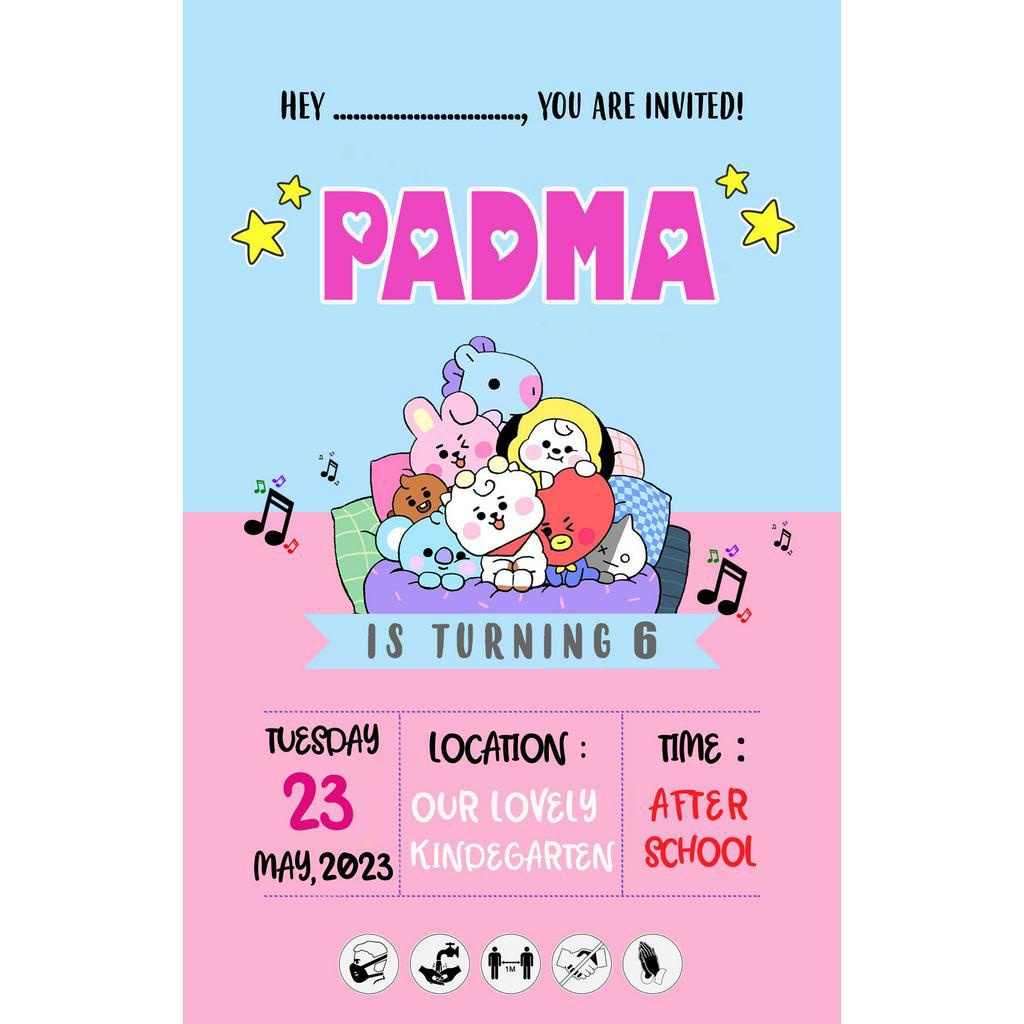 Jual undangan ulang tahun birthday invitation tema kpop, bts, bt21 ...
