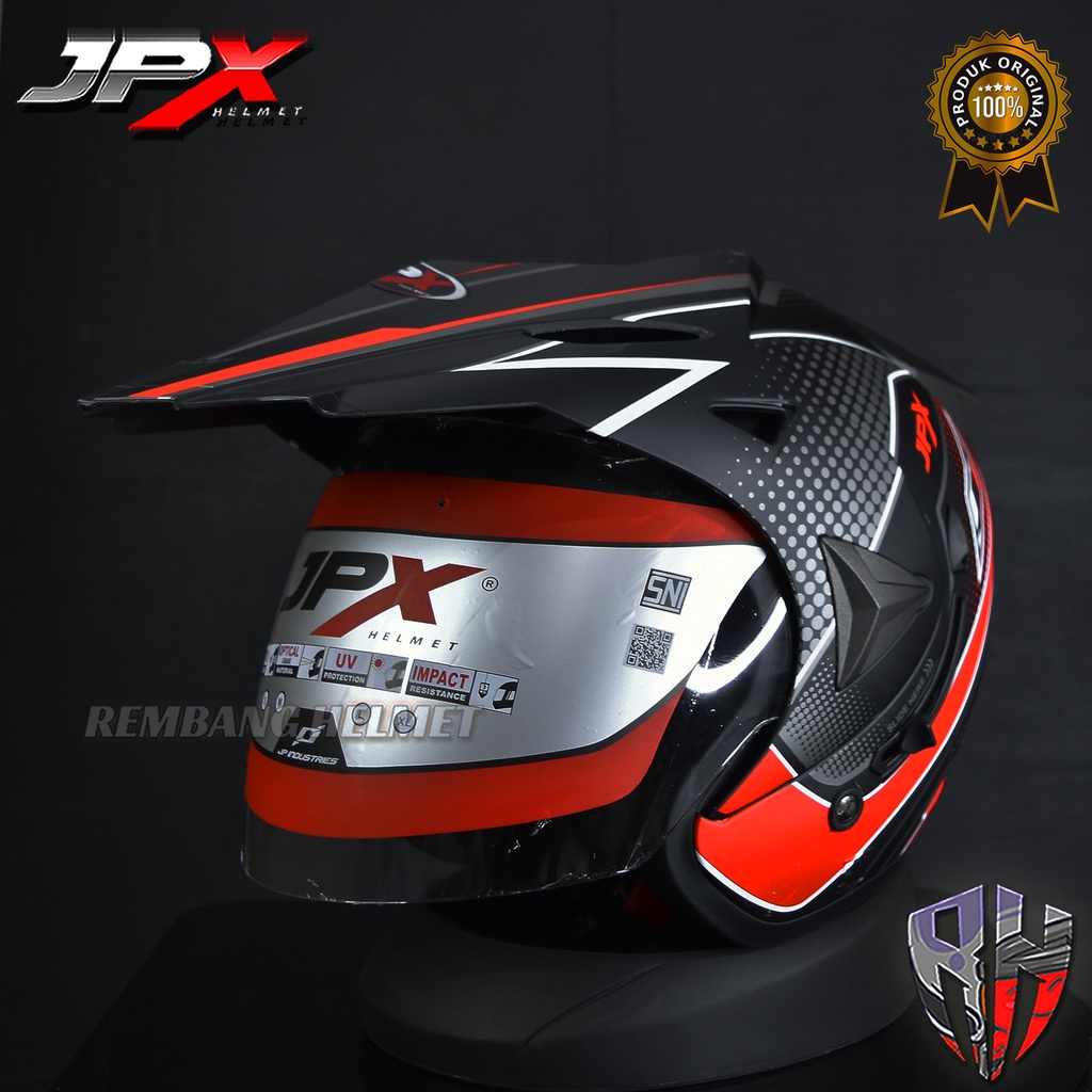 Jual HELM JPX SUPERMOTO MOTIF ADVANCE BLACK DOFF, HELM HALF FACE, HELM ...