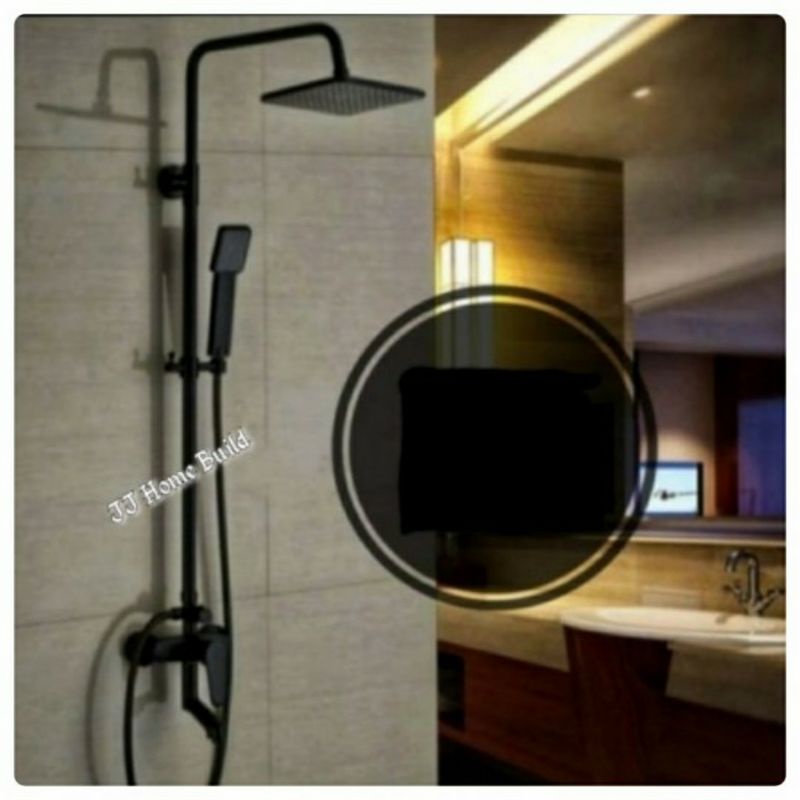 Jual Shower Tiang Column Kotak Hitam Black / Shower Set Panas Dingin ...