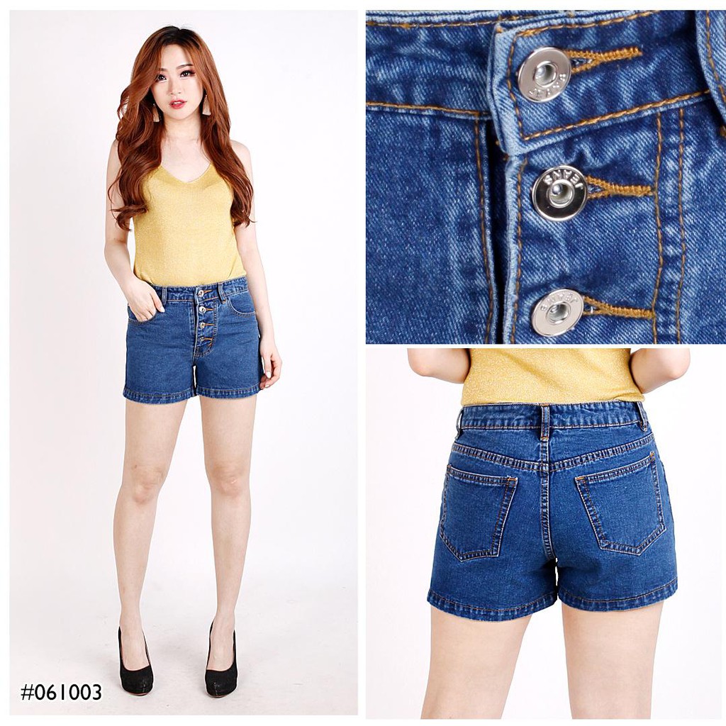 Jual 4 Warna Hotpants Kancing Banyak Rumbai Bawah Hotpen Celana Pendek Ripped Biru Snow Hitam