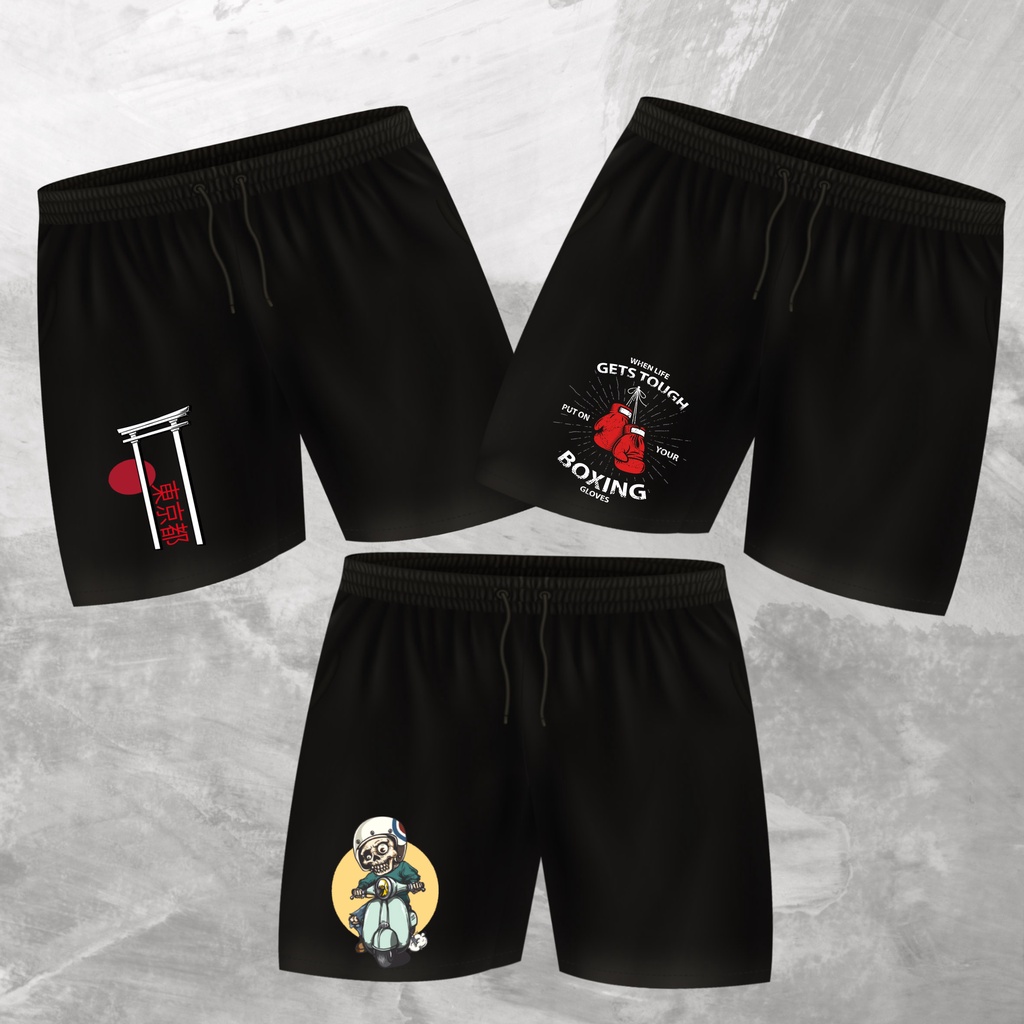 Jual CELANA BOXER PRIA PENDEK MOTIF UNISEX HITAM | Shopee Indonesia