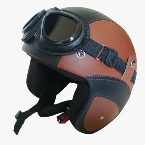 Jual Helm Retro Kulit Klasik SNI Coklat Hitam Polos Kacamata Terbaru ...