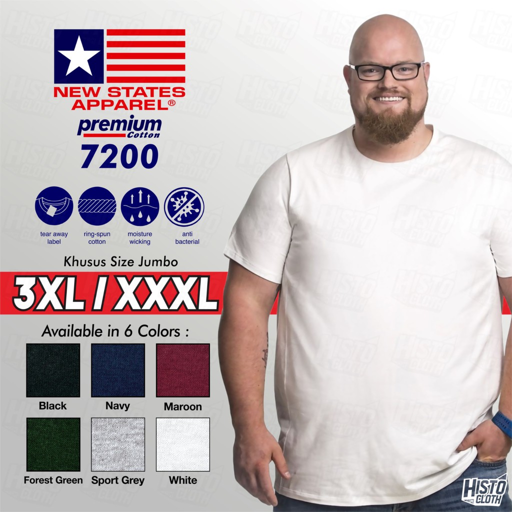 Jual Kaos Polos NSA Premium Cotton JUMBO SIZE 3XL/ XXXL New States ...