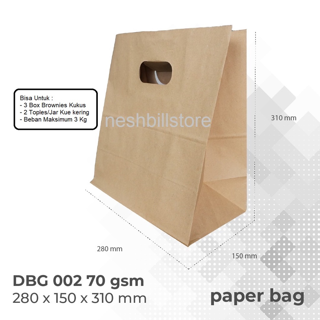 Jual (MIN 20PC) Paper Bag | Shopping Bag | Die Cut Paper Bag Coklat Polos DBG02 P 28 x L 15 x T ...