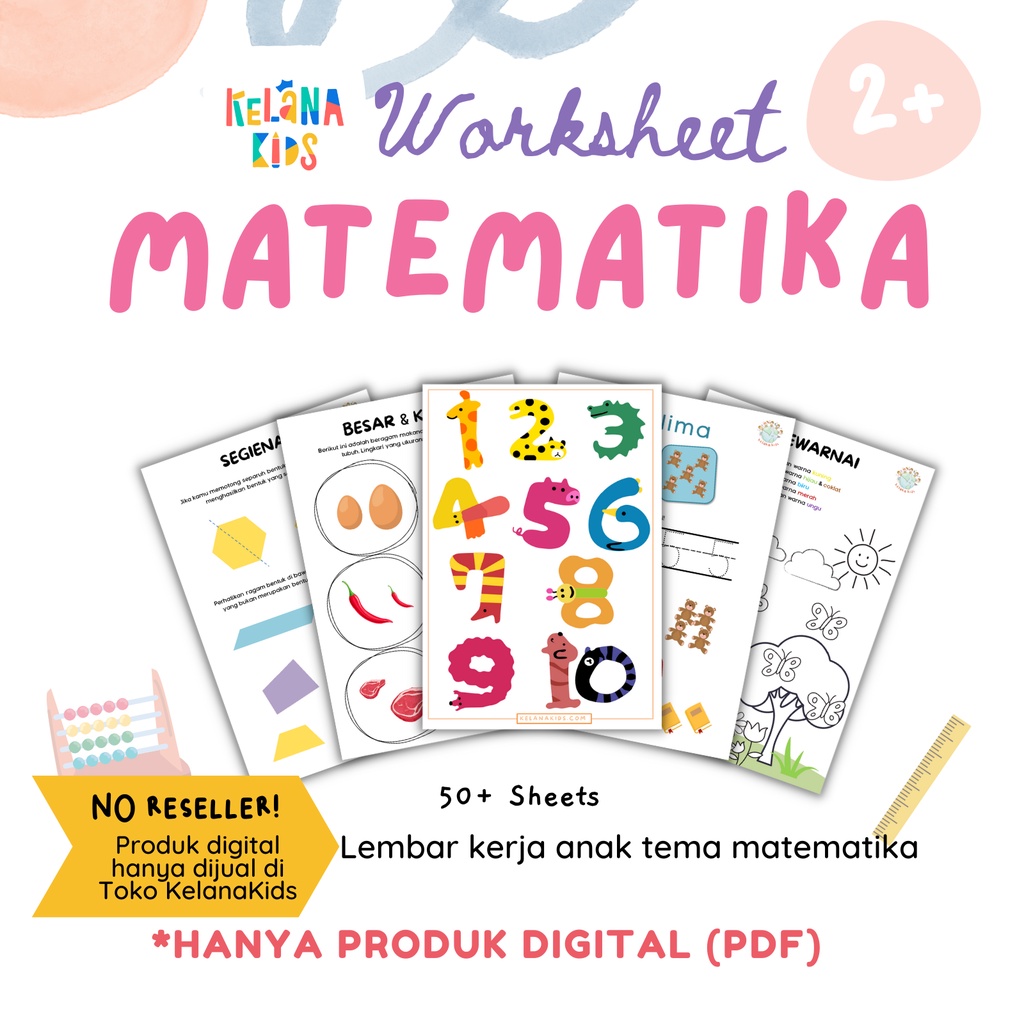 Jual Printable Worksheet Matematika Anak Usia 2 3 4 5 6 Tahun Pra TK ...