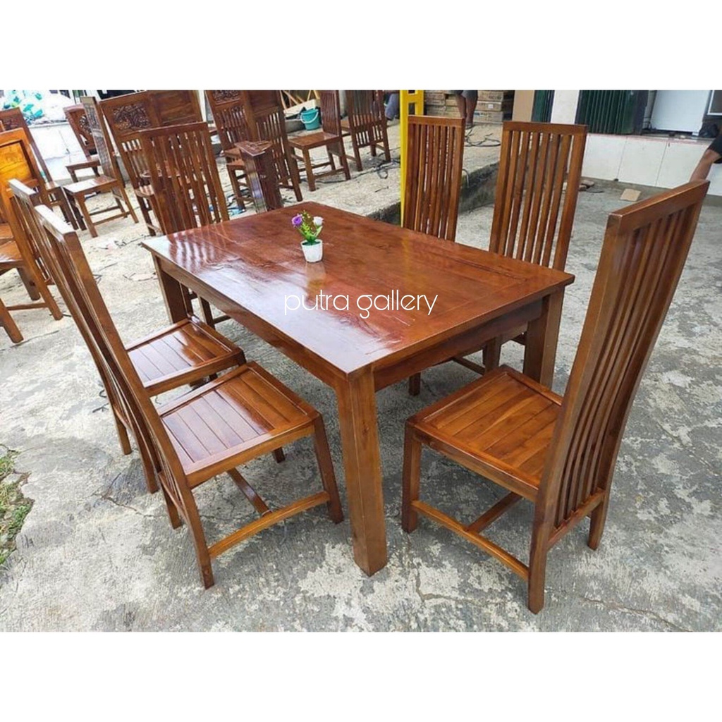 Jual Meja makan minimal balero 6 kursi / Meja makan kayu jati / Kursi makan kayu jati ...