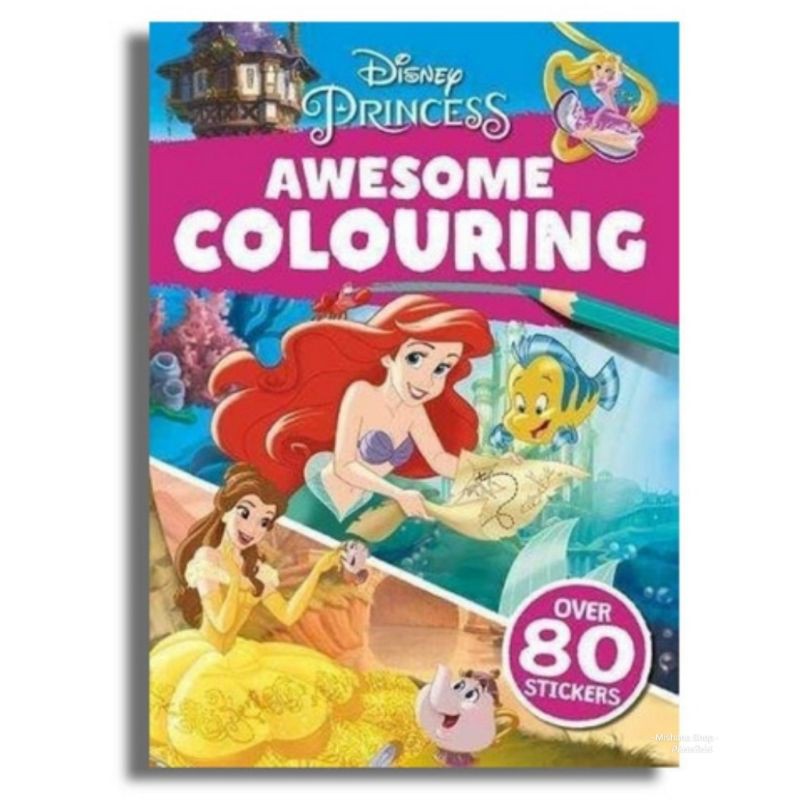 Jual Buku Mewarnai Activity Awesome Coloring Disney Princess Ariel Rapunzel Belle 80 Sticker ...
