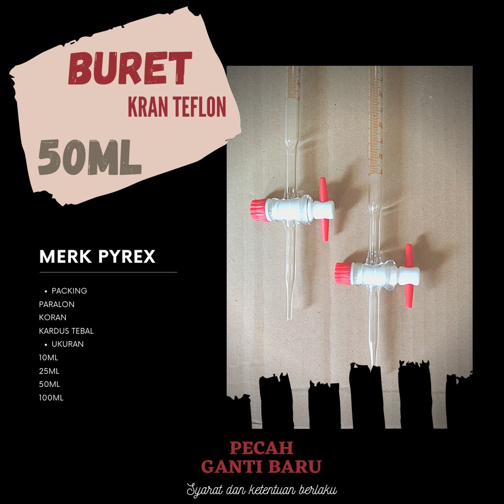 Jual Buret 50ml Kran Teflon Merk Pyrex - Burette Glass - Titrasi ...