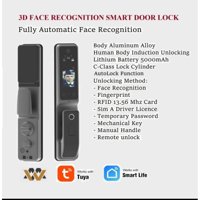 Jual Fully Automatic 3D Face Recognition Smart Door Lock | Shopee Indonesia
