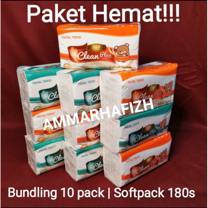 Jual (Paket 10 Pcs) Clean Plus 180 Sheets / 2ply Tissue Tisu Facial ...