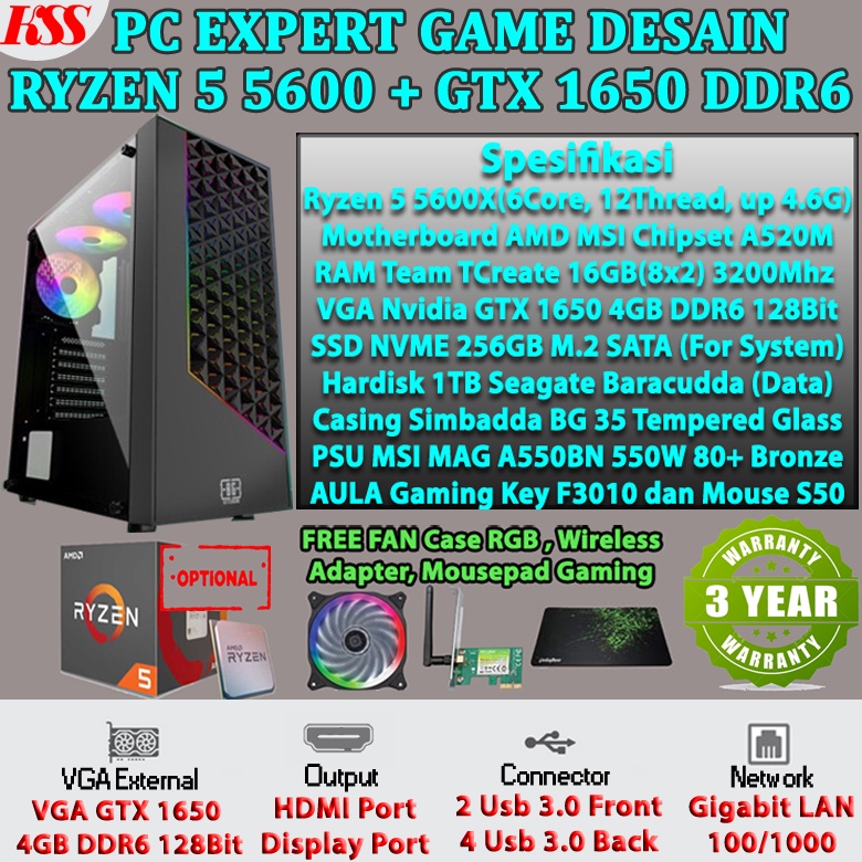 Jual PC Rakitan/Komputer [Ryzen 5 5600X, VGA GTX 4GB, RAM 16GB] Siap ...