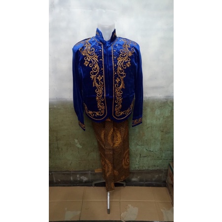 Jual beskap solo bludru biru Bca payet emas atasan busana pengantin ...