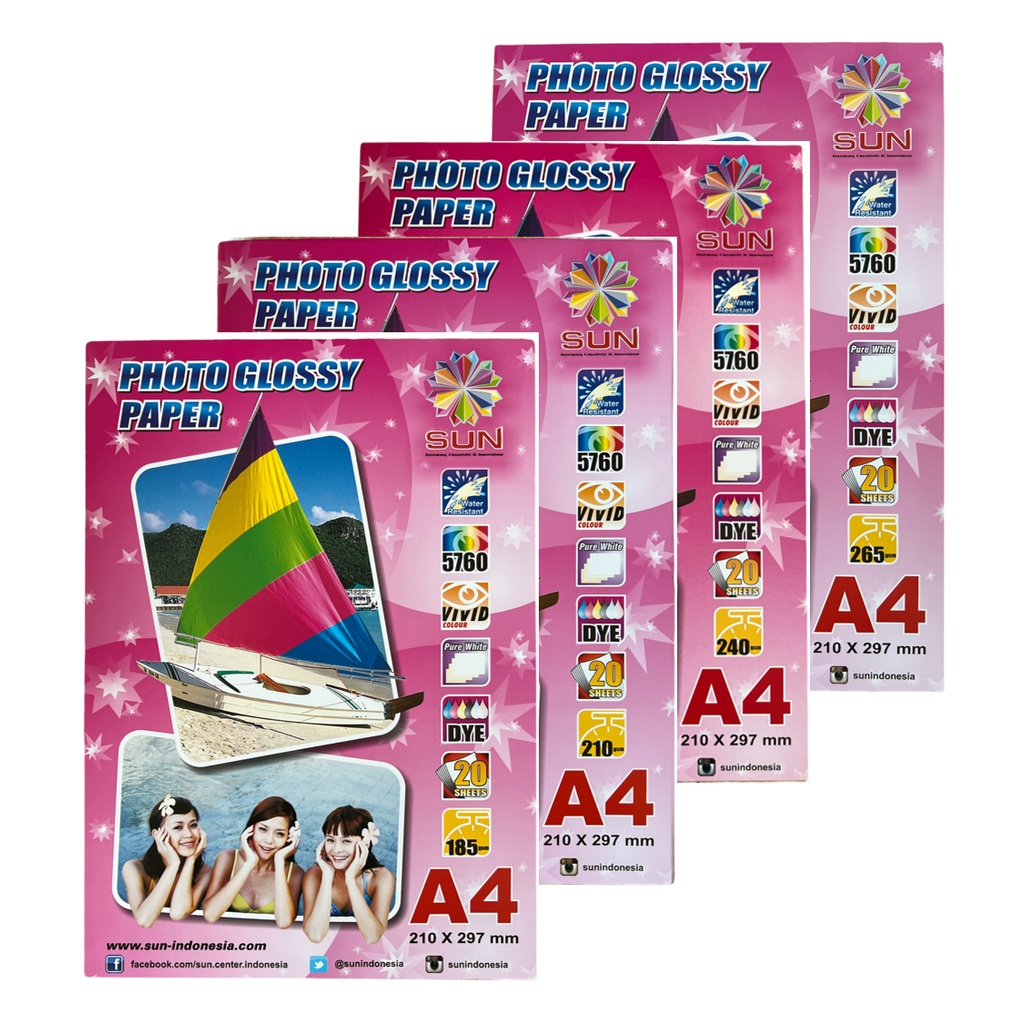 Jual Kertas Foto A4 Sun Glossy Photo Paper A4 (120 185 210 240 265 gsm ...